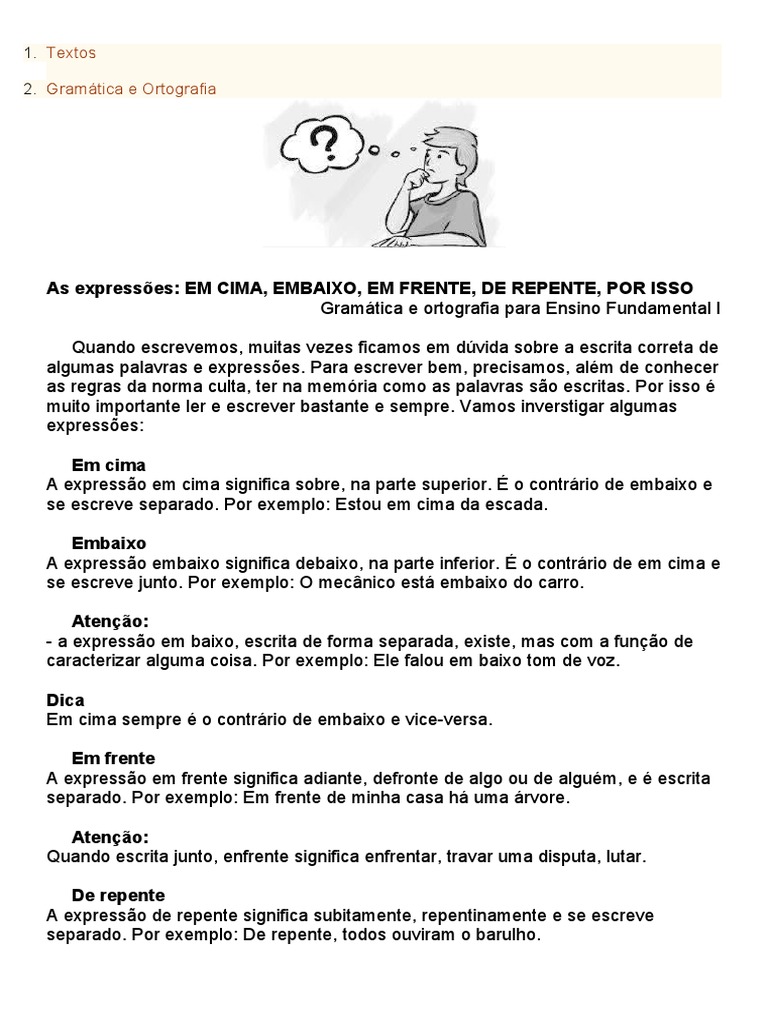 Ortografia - em Cima Abaixo em Baixo e Etc | PDF | Escrita | Linguística