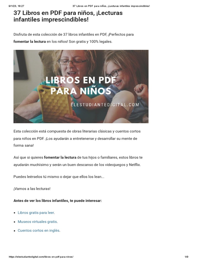 37 Libros en PDF para niños, ¡Lecturas infantiles imprescindibles! | PDF
