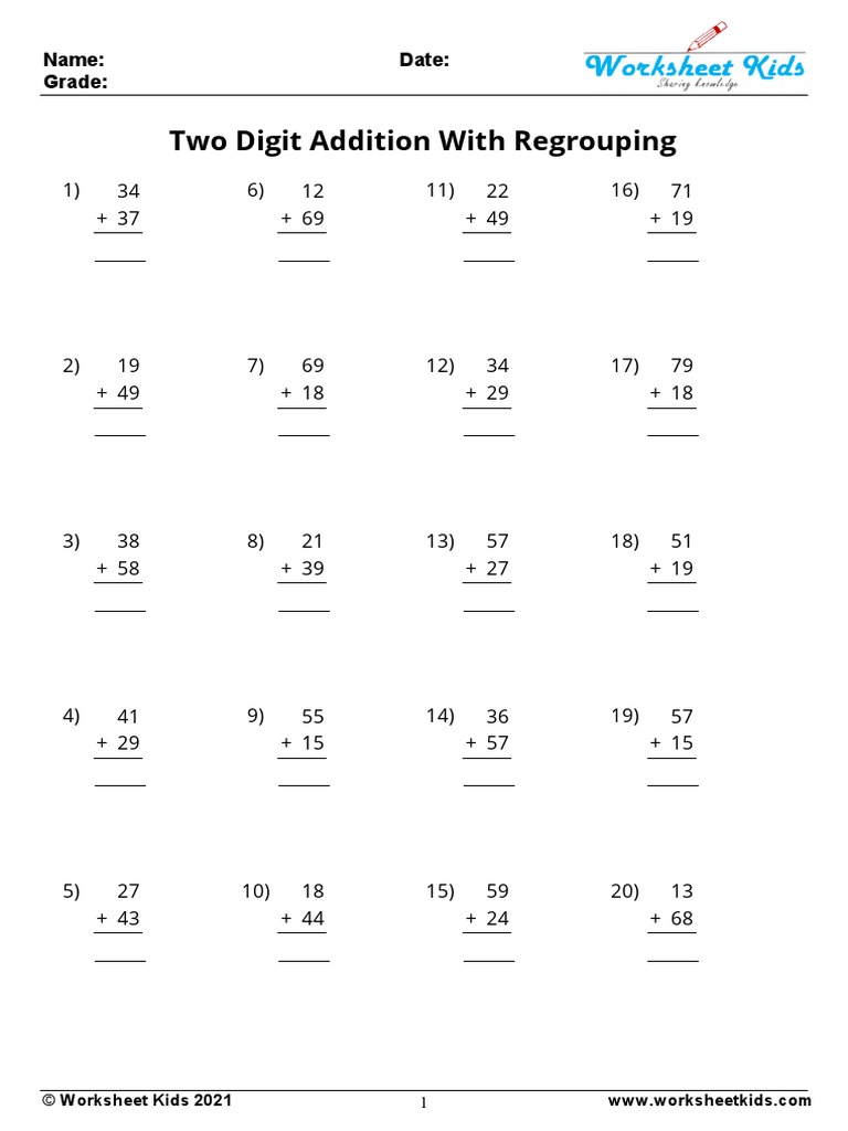 2 Digit Addition With Regrouping - 1 | PDF