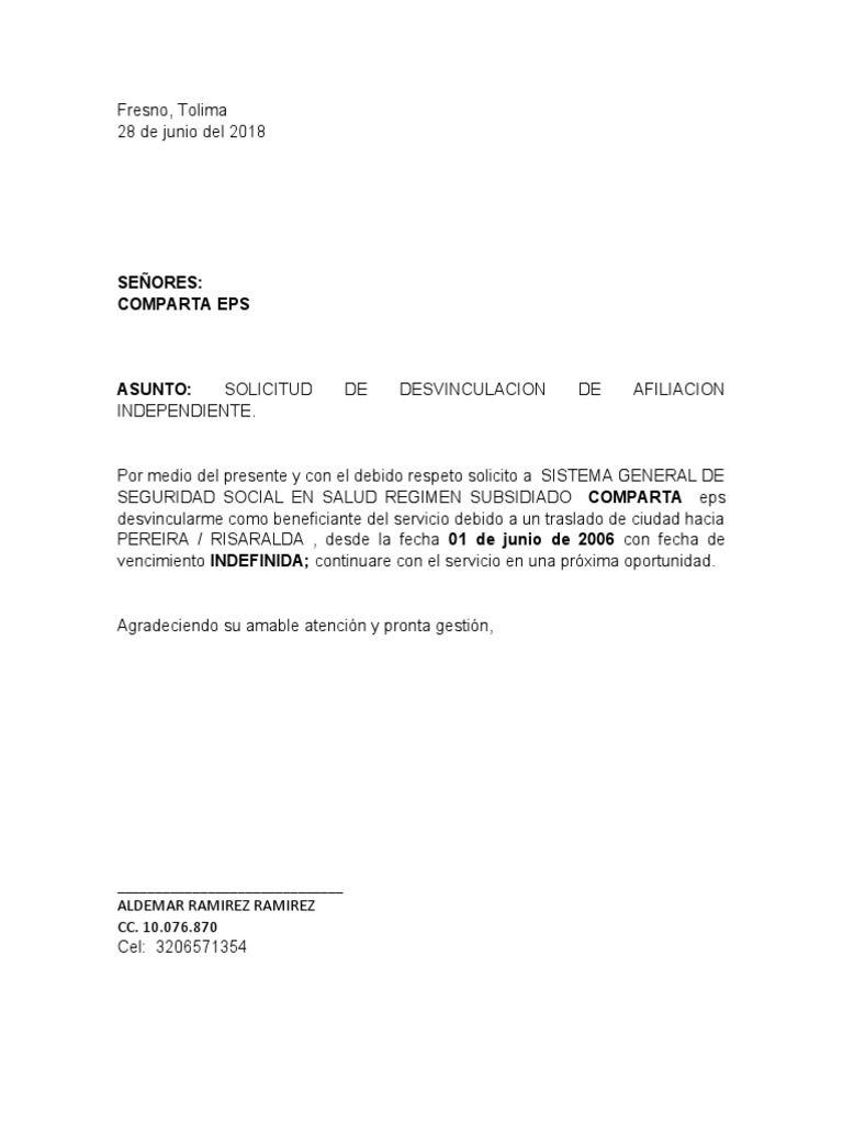 Carta de Retiro A Eps | PDF