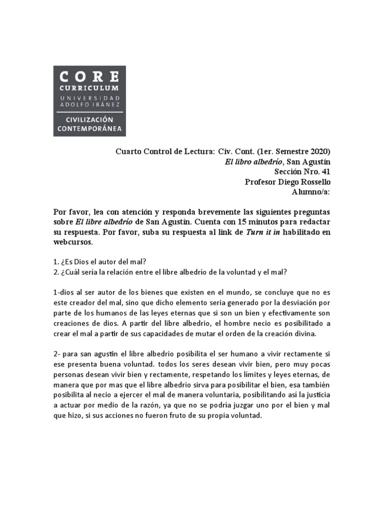 Cuarto Control: El Libre Albedrío | PDF