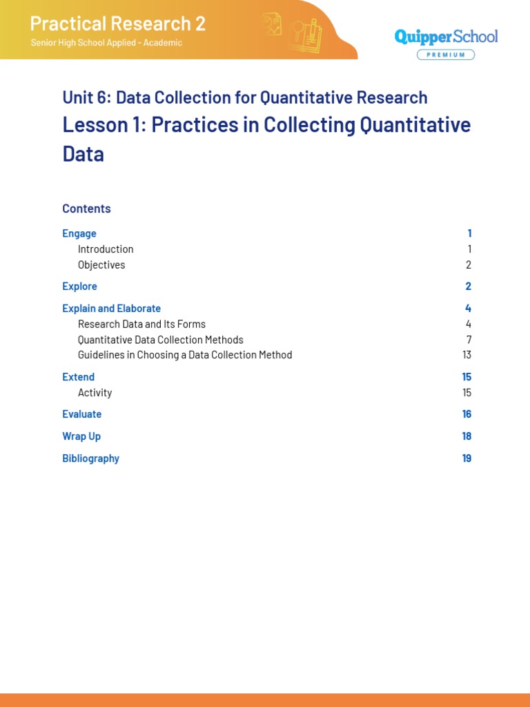 PR2 11 - 12 0601 - Unit 6 - Lesson 1 - Practices in Collecting Quantitative Data | PDF | Survey ...