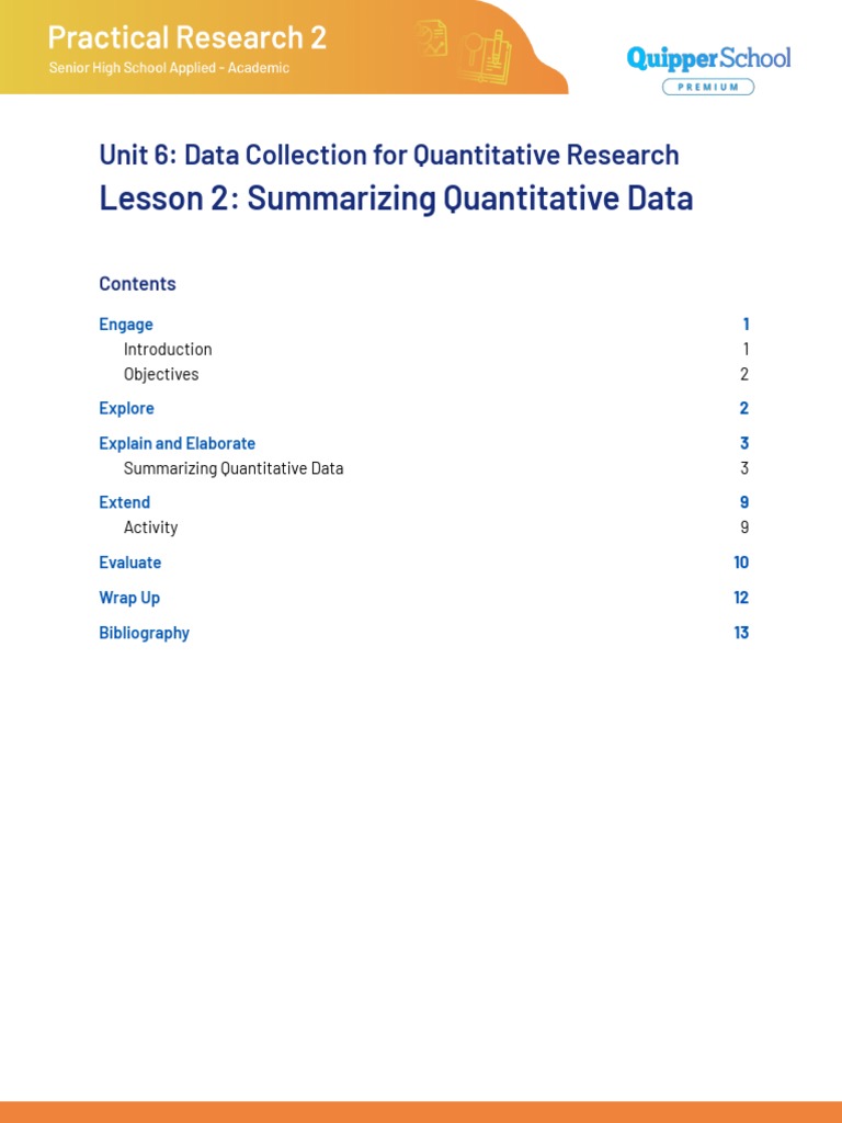 FINAL SG - PR 2 11 - 12 - UNIT 6 - LESSON 2 - Summarizing Quantitative Data | PDF | Statistics ...