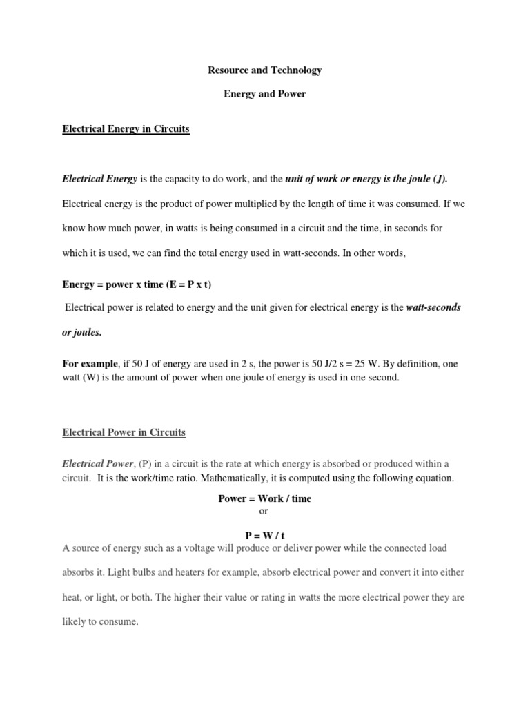 Energy and Power Notes | PDF | Power (Physics) | Electric Power