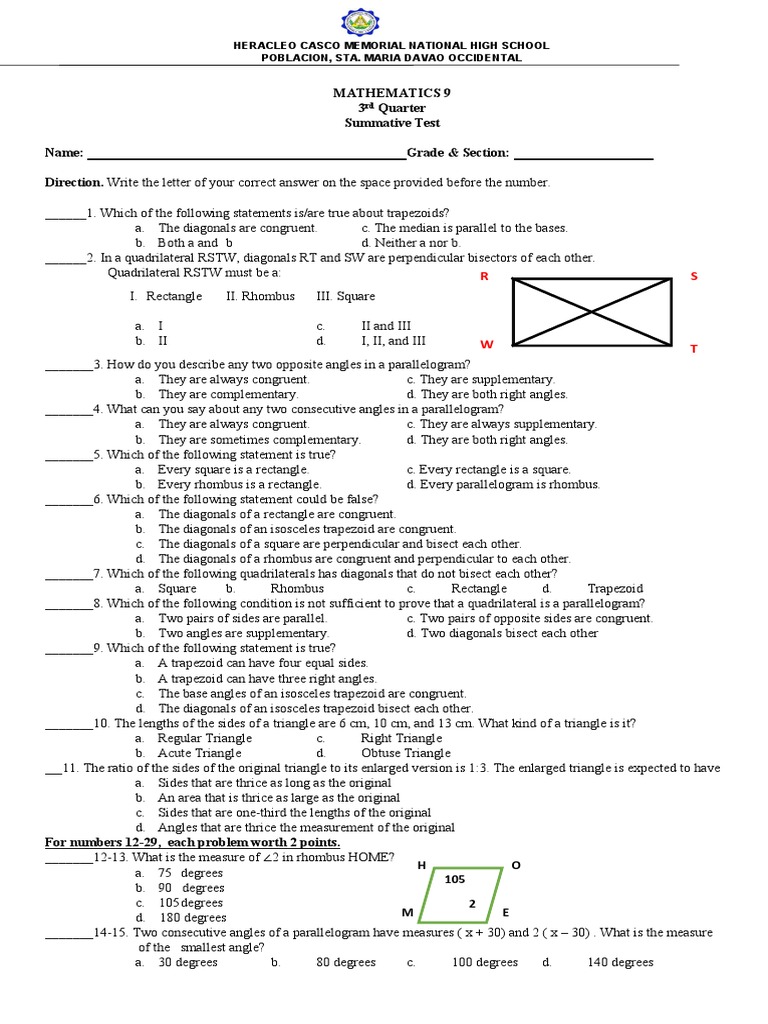 Math9 Summative3rd | Download Free PDF | Rectangle | Elementary Geometry