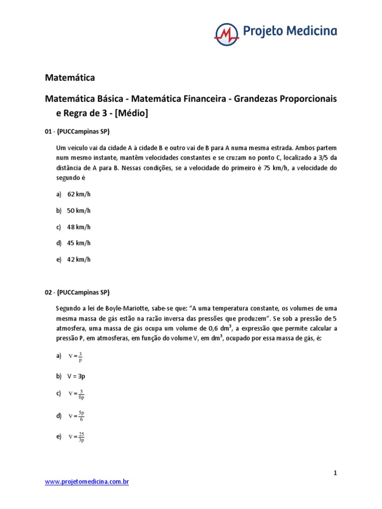 Matematica Basica Grandezas Proporcionais Regras de Tres Medio | PDF ...
