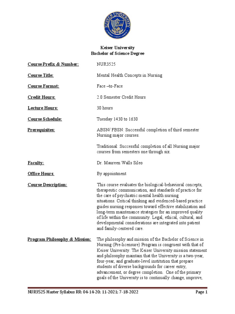 Mental Health Nursing Course Schedule | PDF | Nursing | Health Care