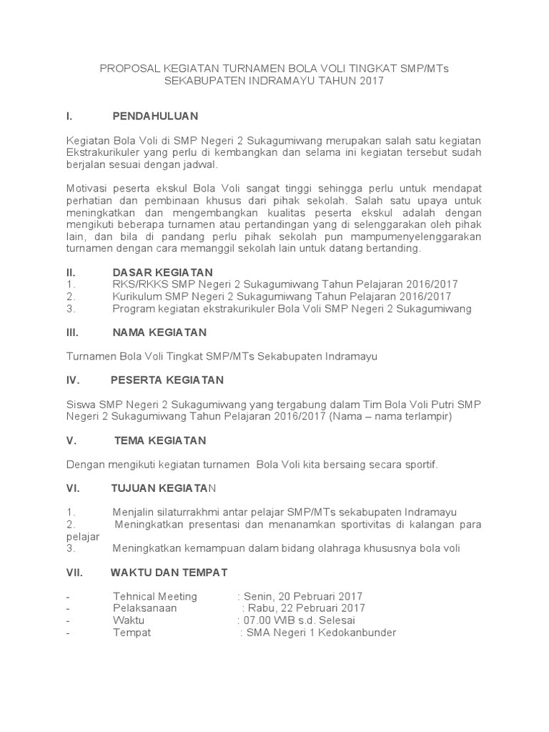 Proposal Kegiatan Turnamen Bola Voli Tingkat SMP | PDF | Karier & Perkembangan