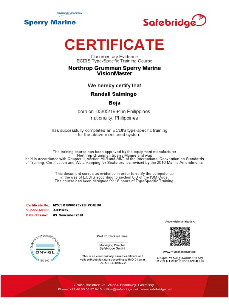 Sperry Ecdis Training Certificate | PDF