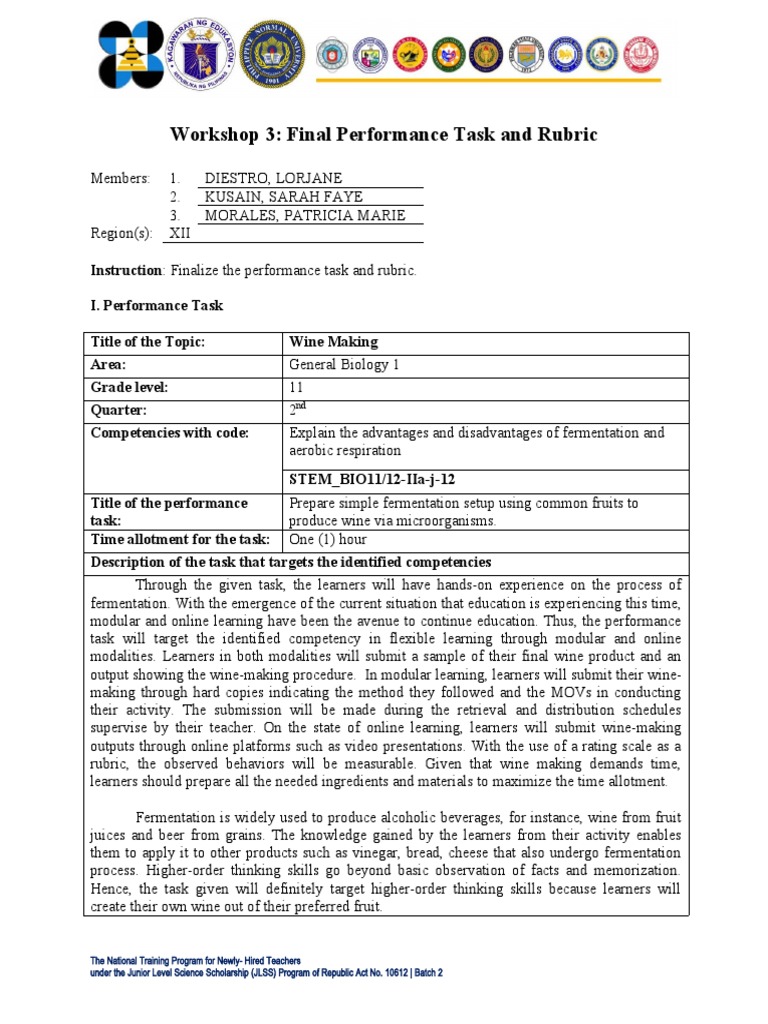 DIESTRO KUSAIN MORALES Assessment WS3 FINAL PT Rubric | PDF | Rubric (Academic) | Learning