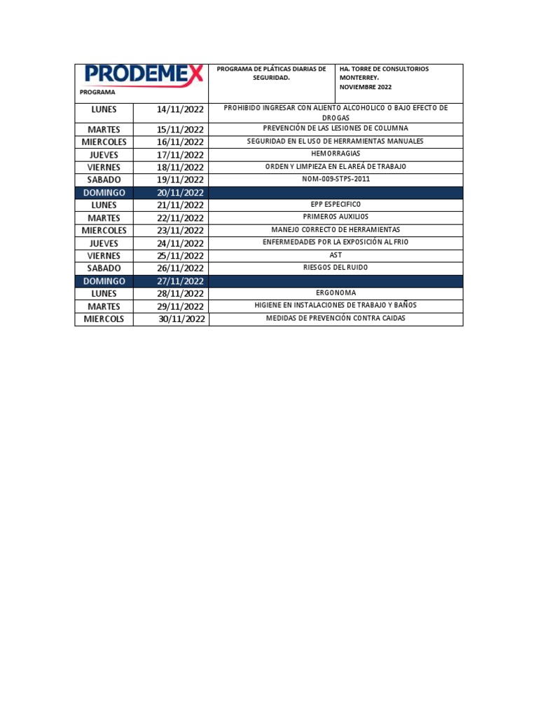 Programa de Platicas Diarias Noviembre | PDF