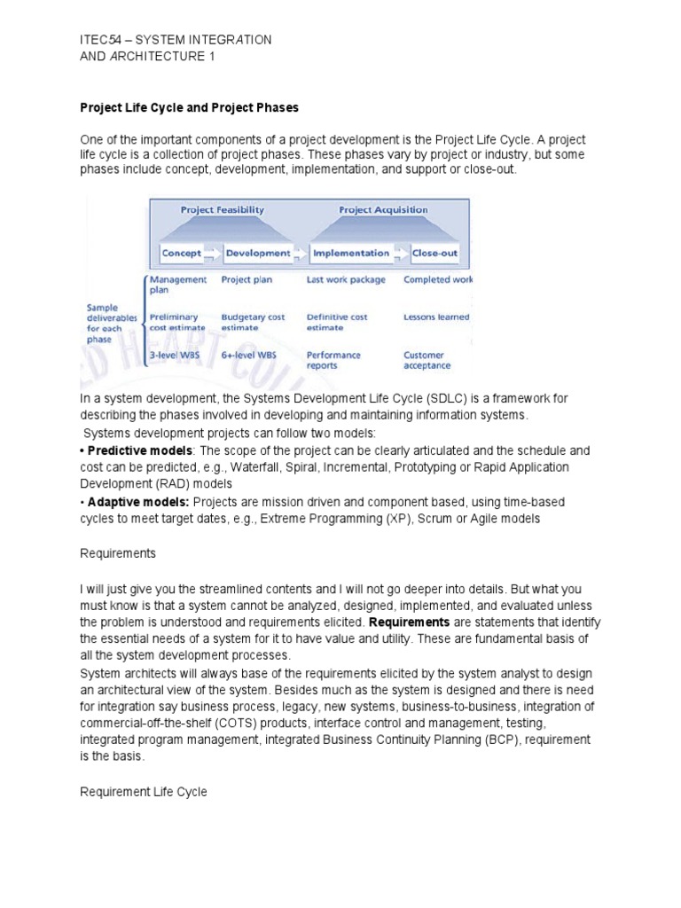 ITEC54 - System Integration and Architecture 1 - System Development Life Cycle&System ...
