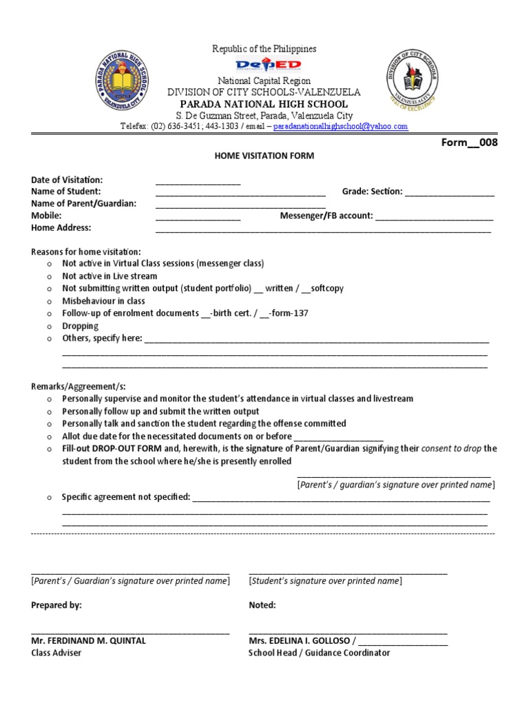 Home Visit Form - 008 | PDF