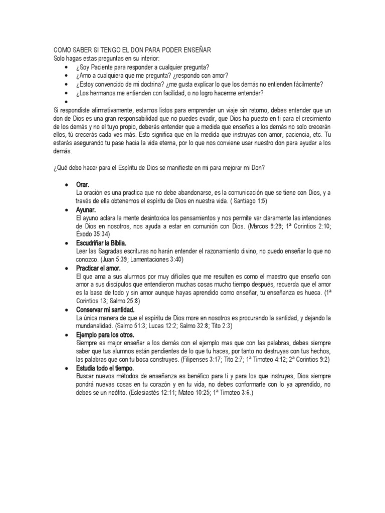 COMO SABER SI TENGO EL DON PARA PODER ENSEÑAR | PDF | Oración | Creencia religiosa y doctrina