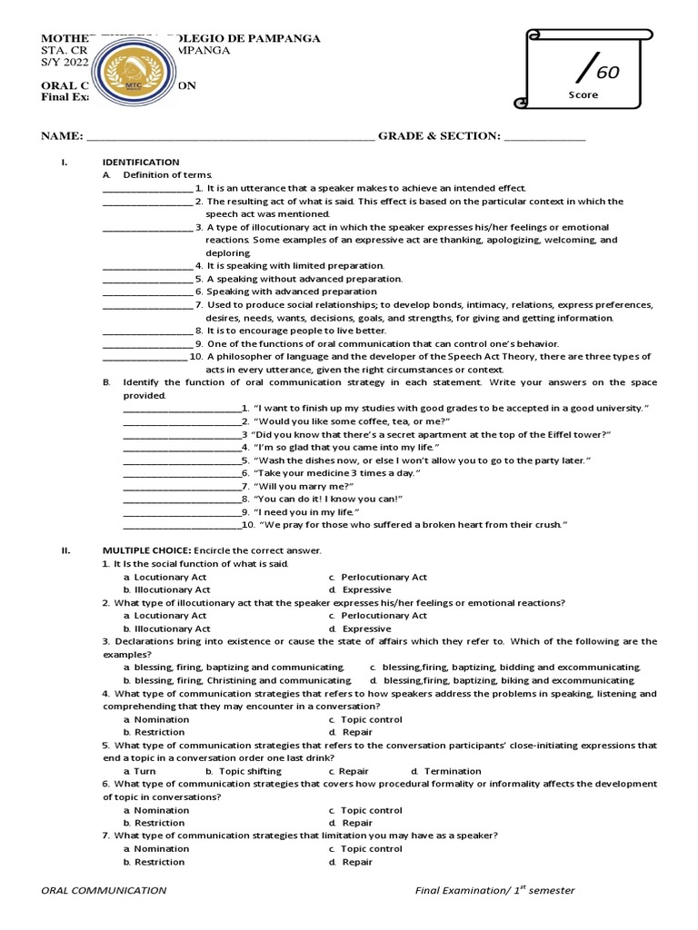 G11 Final Exam. | PDF | Communication | Cross Cultural Communication