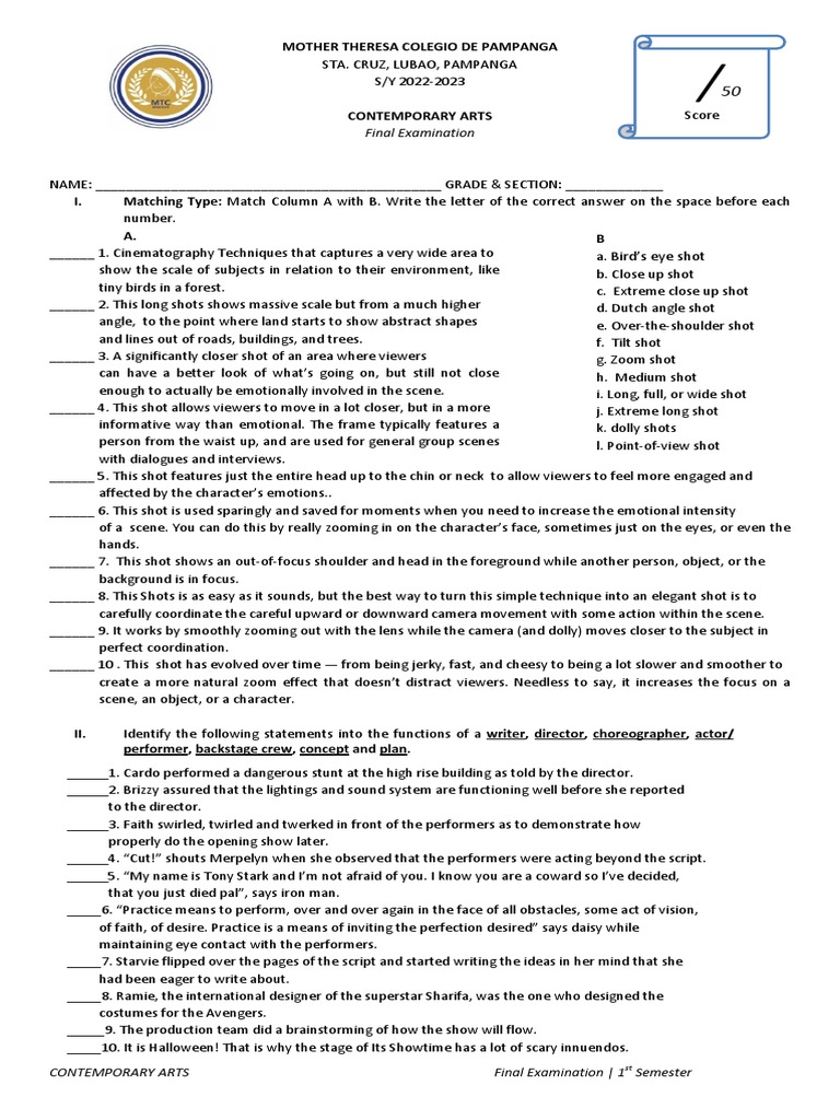 Contemporary Arts G12 Final Exam. | PDF | Choreography | Dances
