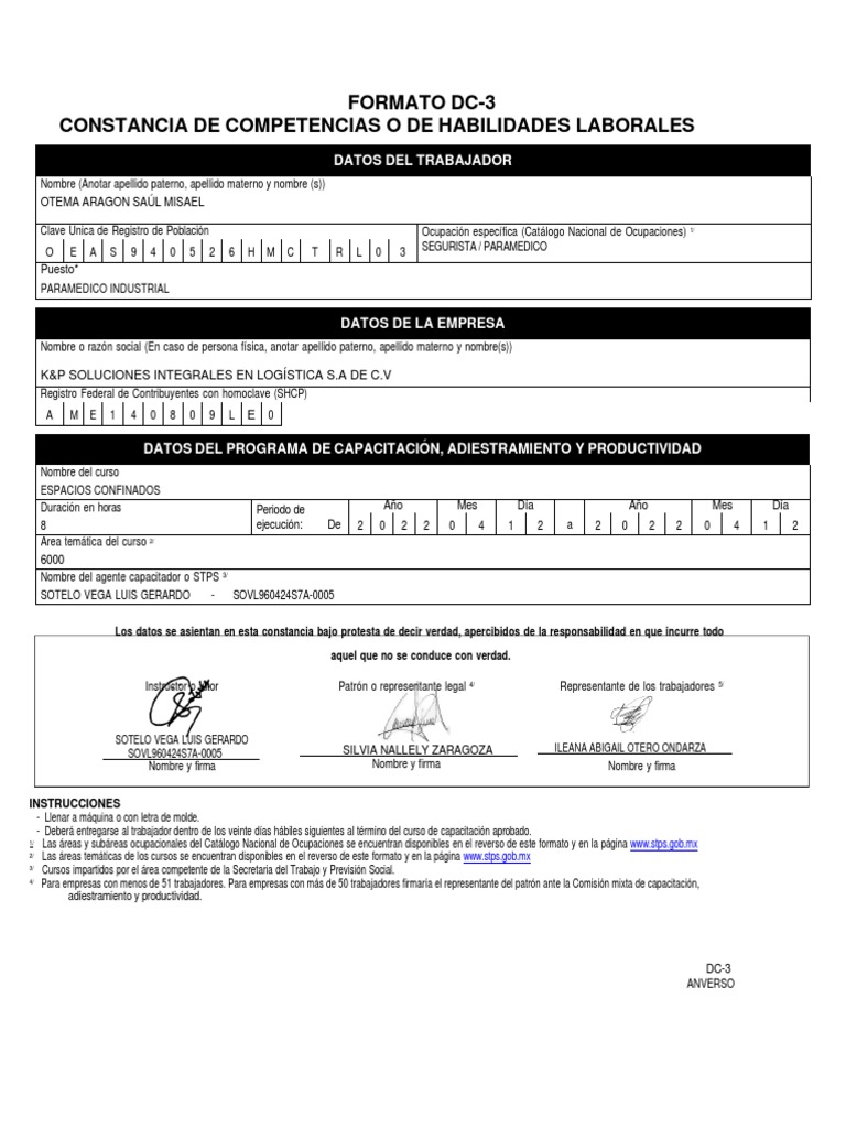 DC3 I Saúl Misael Otema Aragon | PDF