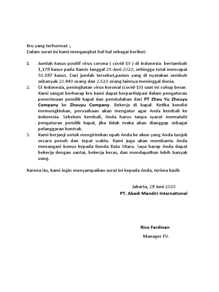 Surat Crew Kapal | PDF