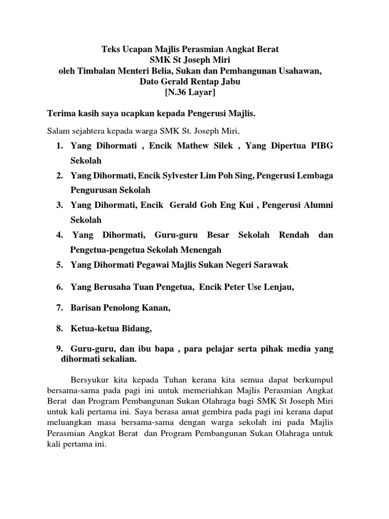 Teks Ucapan Majlis Perasmian Angkat Berat | PDF