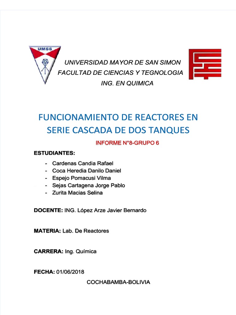 PDF Funcionamiento de Reactores en Serie Cascada de Dos Tanques DD | PDF | Reactor Quimico ...