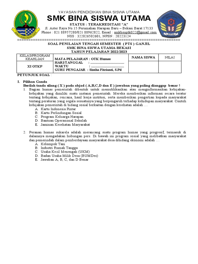 Soal PTS Ganjil X TKR 3 Seni Rupa 2223 | PDF