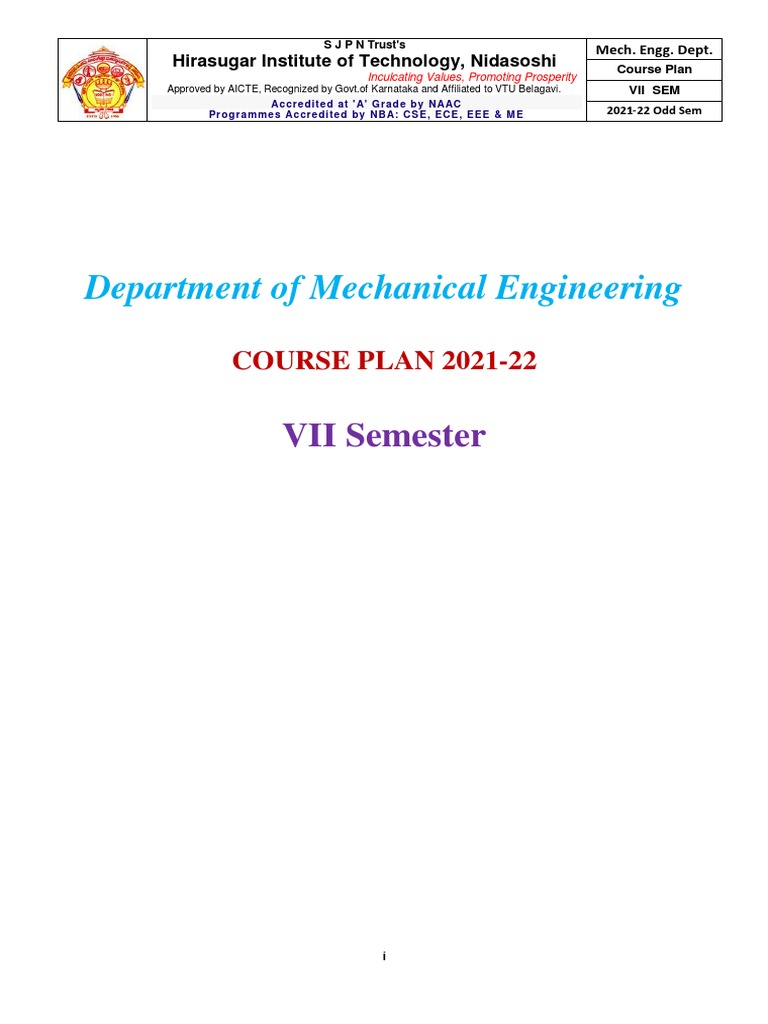 7th SEM Course Plan 2021 22 | PDF | Control Theory | Engineering