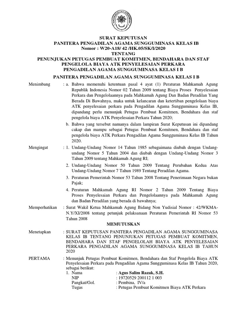 SK Tim Pengelola ATK Perkara 2020 | PDF | Hukum
