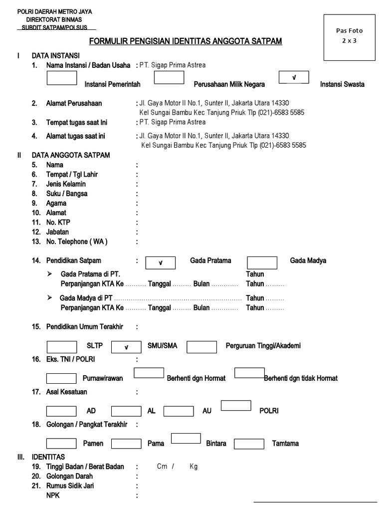 Formulir Perpanjang Kta Mail Merge Kosong | PDF