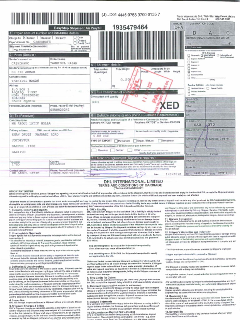DHL Receipt | PDF