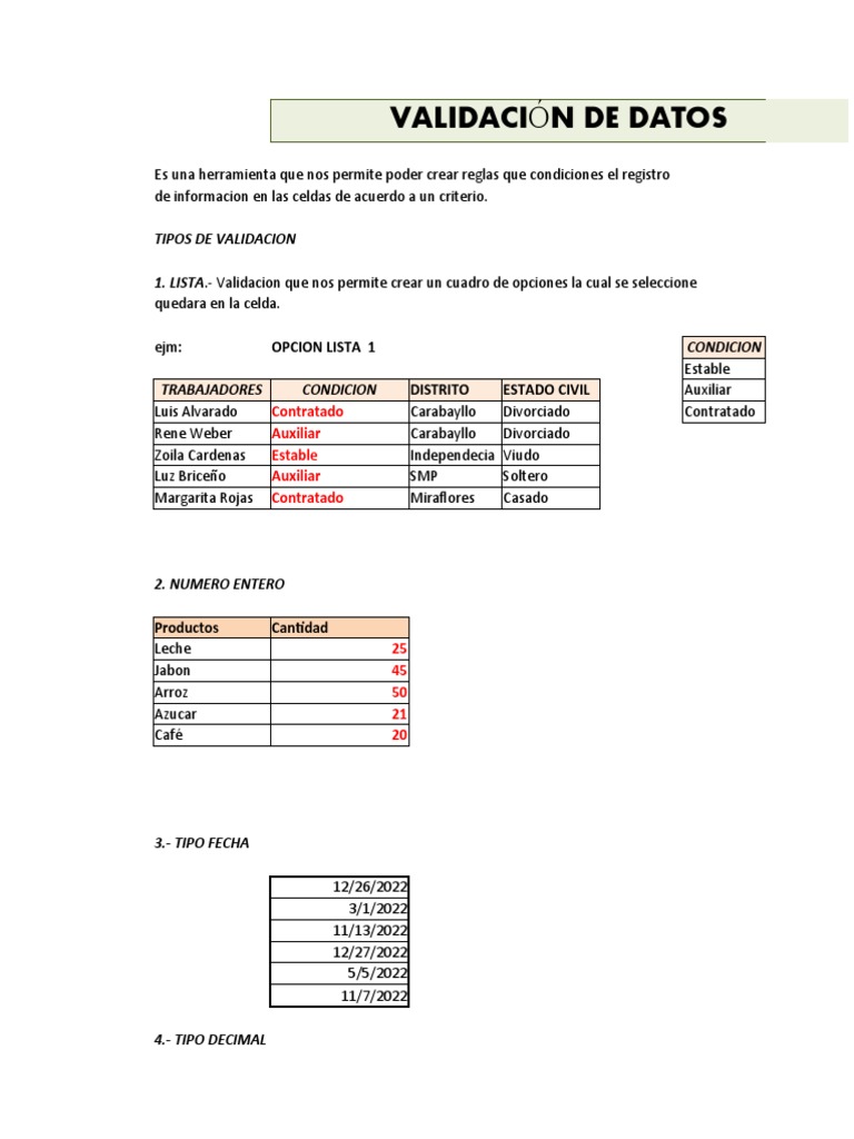 Validacion Datos | PDF