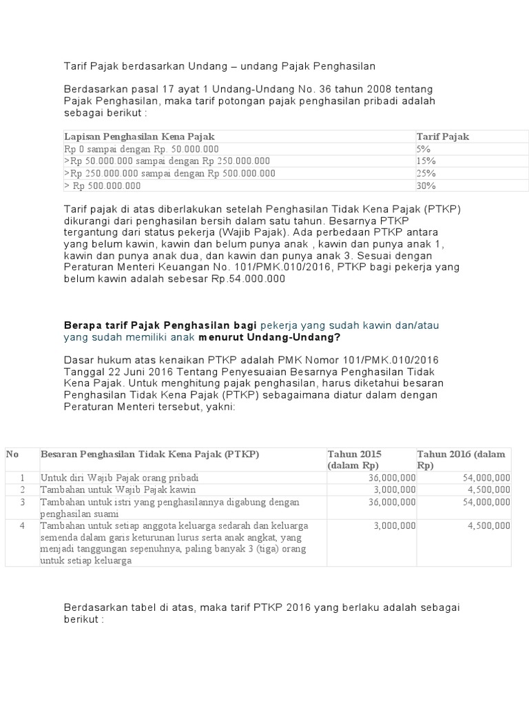 Tarif Pajak Berdasarkan Undang | PDF | Pengelolaan Keuangan & Uang