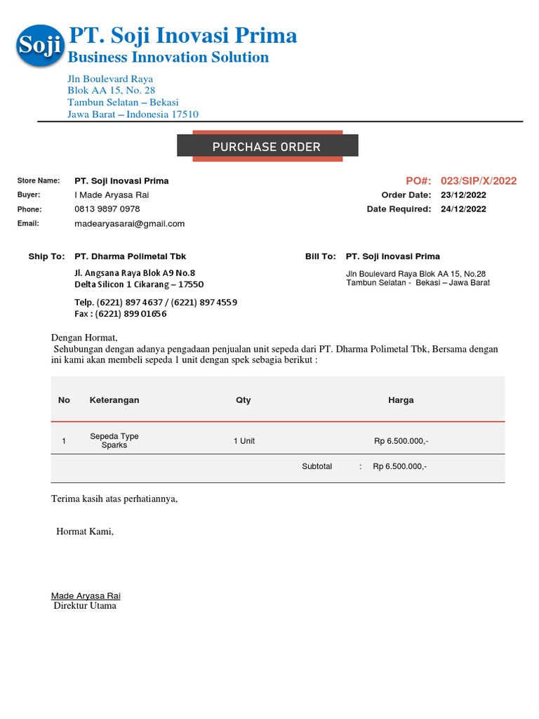 PT Soji Inovasi Prima | PDF
