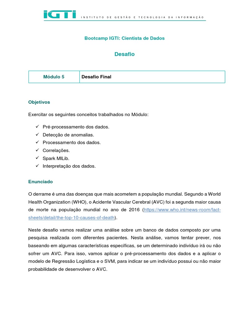 Enunciado Do Desafio Final - Bootcamp Cientista de Dados | PDF