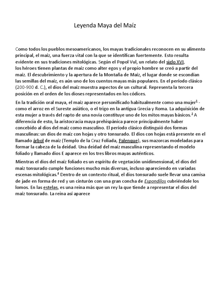 Leyenda Maya del Maíz y su Dios | PDF