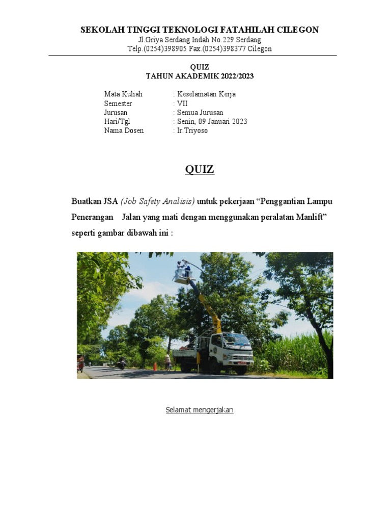 Quiz Keselamatan Kerja Semester VII | PDF | Teknologi & Rekayasa