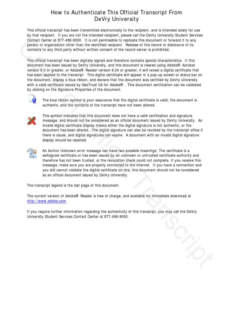 DeVry Transcript | Download Free PDF | Course Credit | Educational Stages