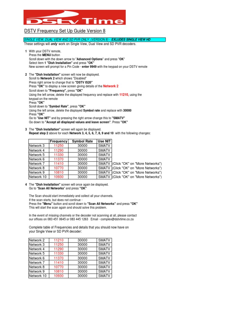 DSTV Frequency Set Up Guide Version 8 All | PDF | Satellite Television | Digital Video Recorder