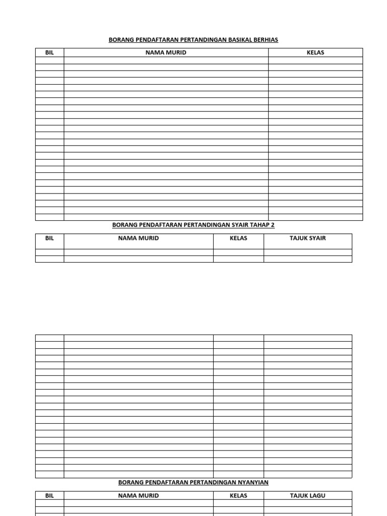 Borang Pendaftaran Pertandingan Sekolah | PDF
