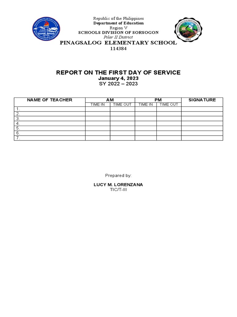 First Day of Service Report 2023 | PDF