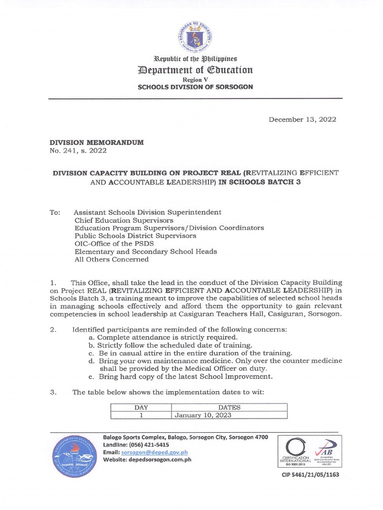 Memo For Project Real Batch 3 | PDF