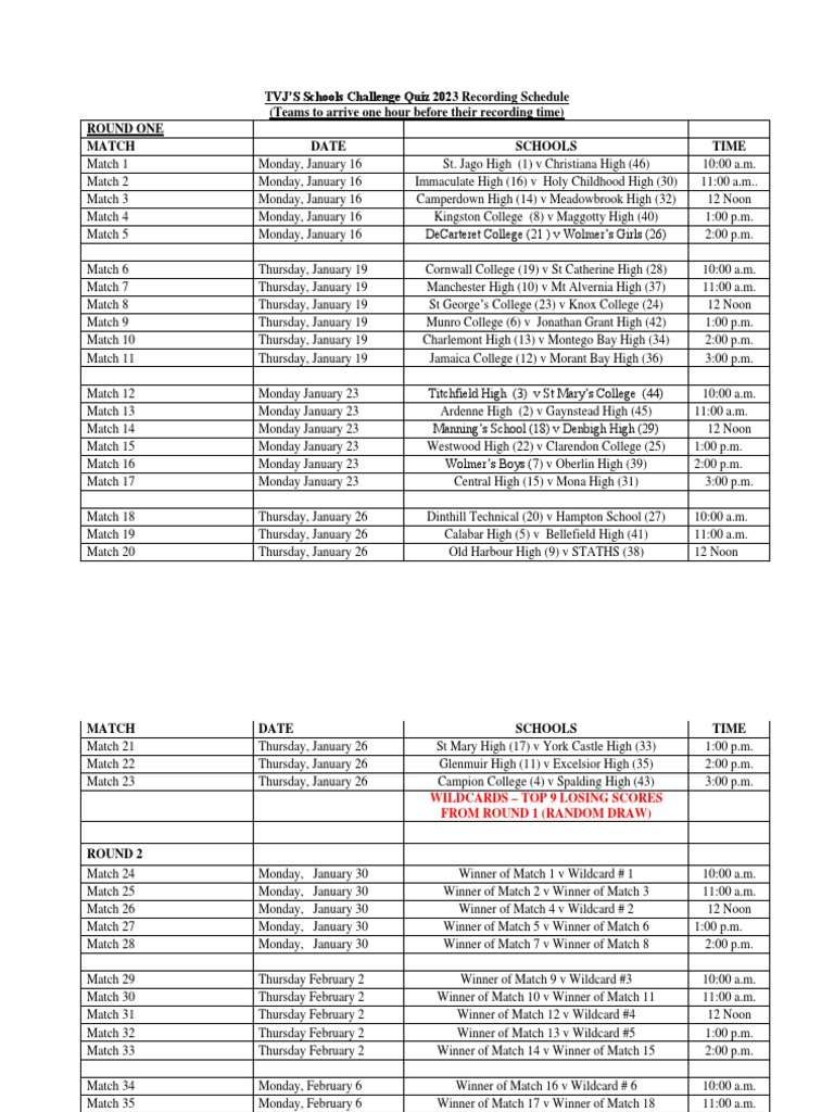 SCQ 2023 Recording Schedule | PDF | Recreation | Leisure
