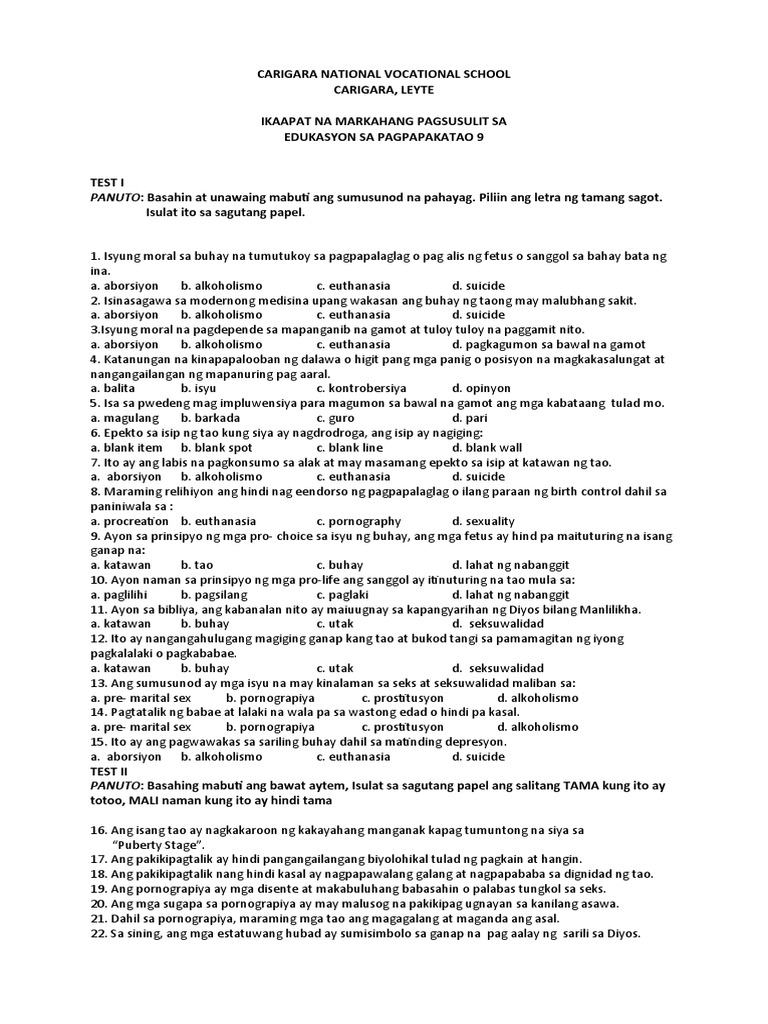 Esp 10 4TH Quarter Exam | PDF