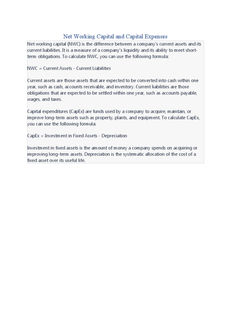 NWC and CapEx | PDF