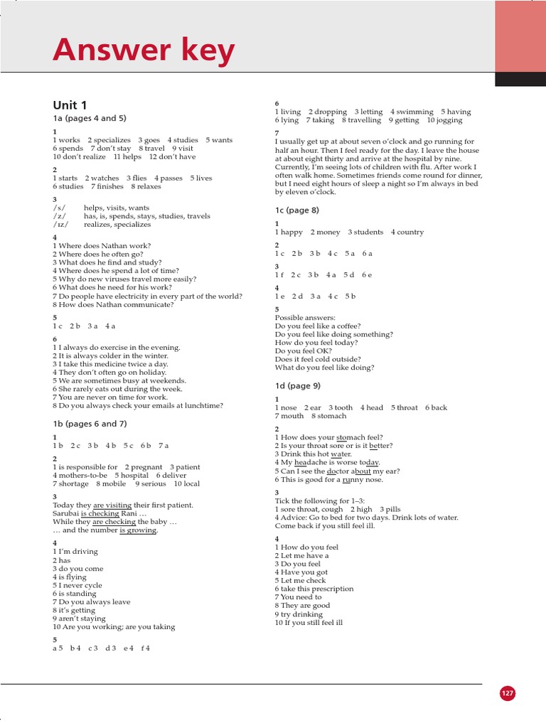 Pre-Intermediate Workbook AnswerKey | PDF | Verb | Noun
