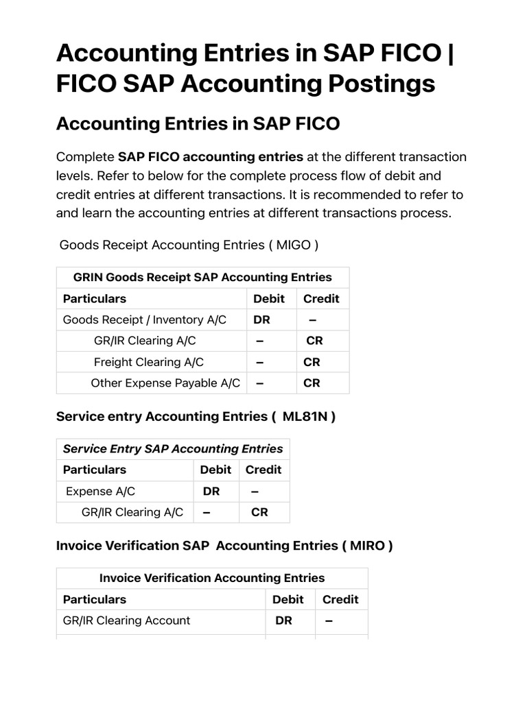 SAP FICO Accounting Entries Guide | PDF | Debits And Credits | Accounts ...