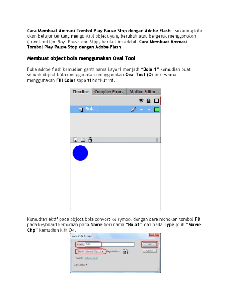 Cara Membuat Animasi Tombol Play Pause Stop Dengan Adobe Flash | PDF