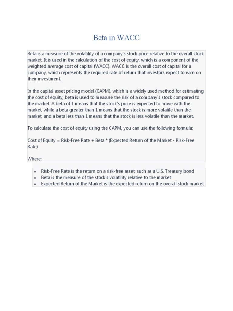 Understanding Beta in WACC Calculation | PDF