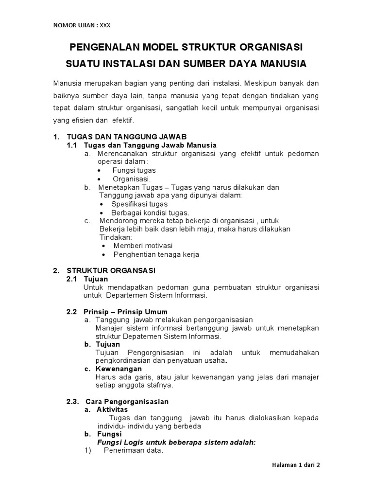 Pengenalan Model Struktur Organisasi Suatu Instalasi Dan Sumber Daya ...