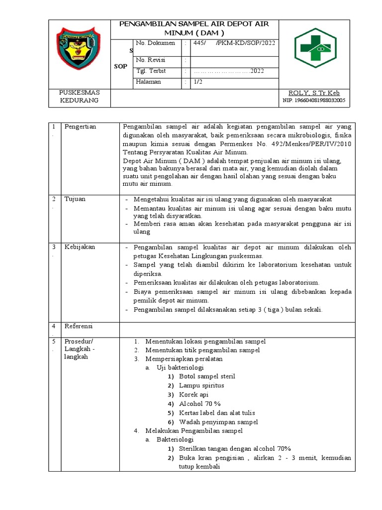 SOP Pengambilan-sampel-air-DAM | PDF