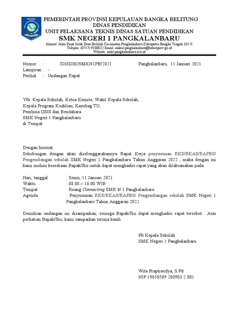 Undangan Rapat Pengembangan RKS, Visi Dan Misi | PDF